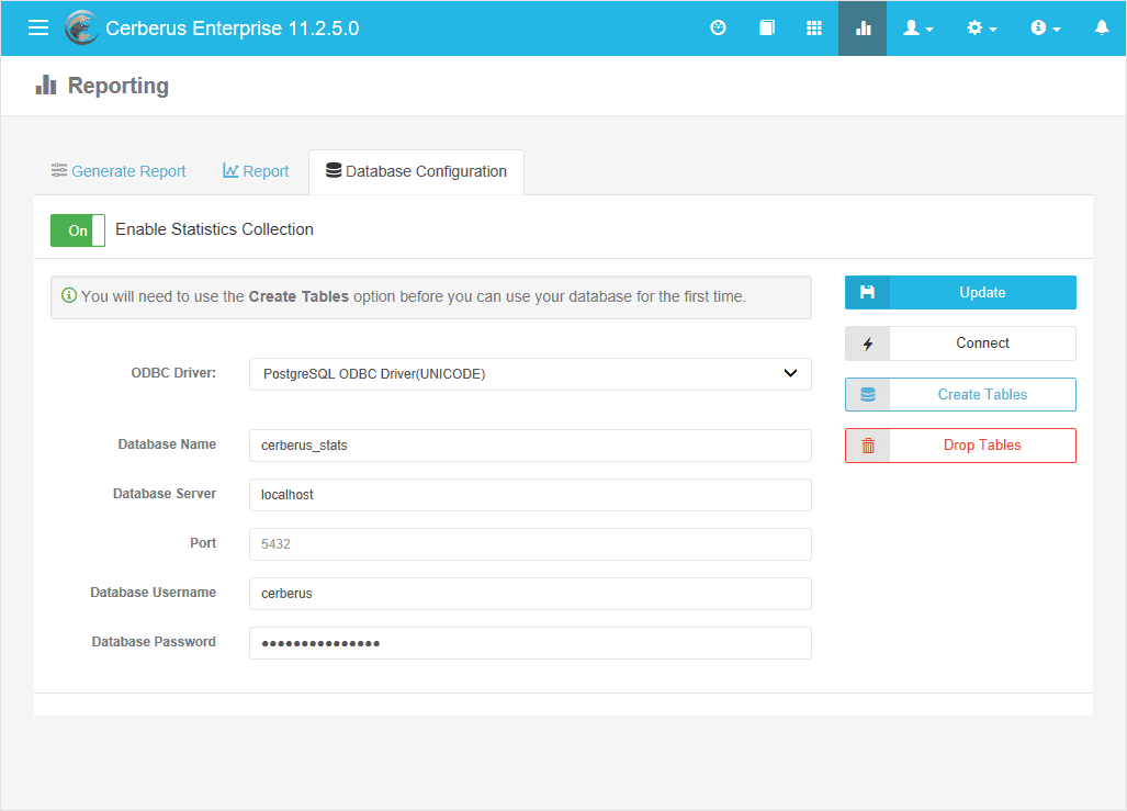 Report Manager support for PostgreSQL in Cerberus FTP Server 11.2.5 | Cerberus FTP Server