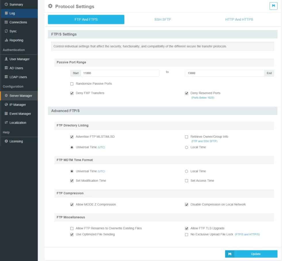 Supported Protocols | Cerberus FTP Server